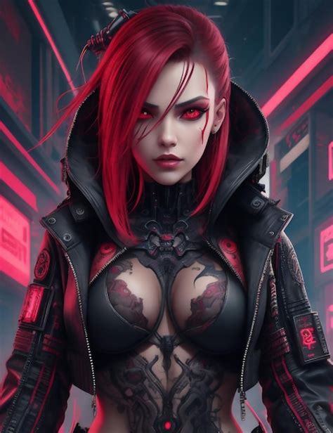 Premium Ai Image Portrait Of A Futuristic Female With Red Futuristic