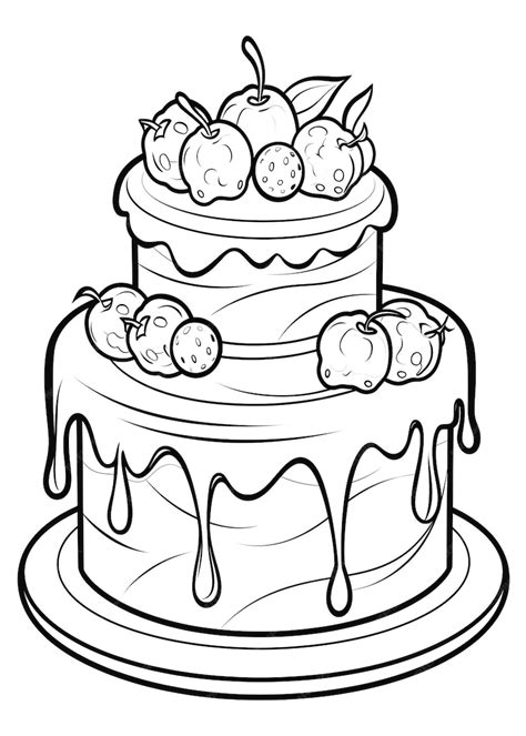 케이크 컬러링 페이지 생일 케이크 색칠 페이지 웨딩 케이크 칠색 페이지 손으로 그려진 생일케이크 윤 일러스트레이션 컬러링 책