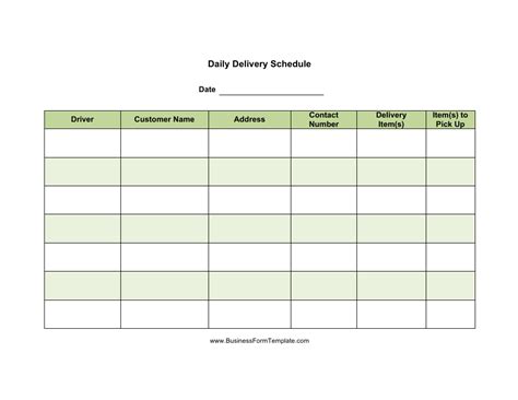 Delivery Schedule Template
