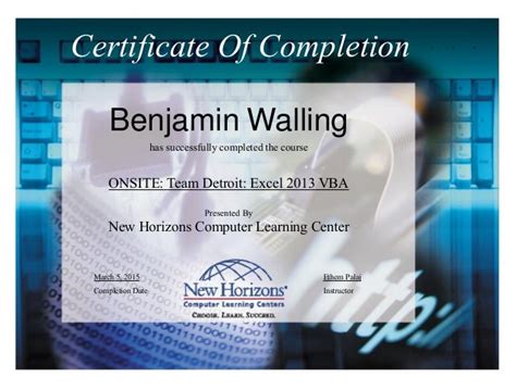 New Horizons Vba Certification