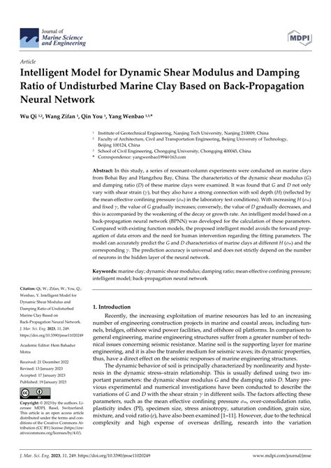 Pdf Intelligent Model For Dynamic Shear Modulus And Damping Ratio Of Undisturbed Marine Clay