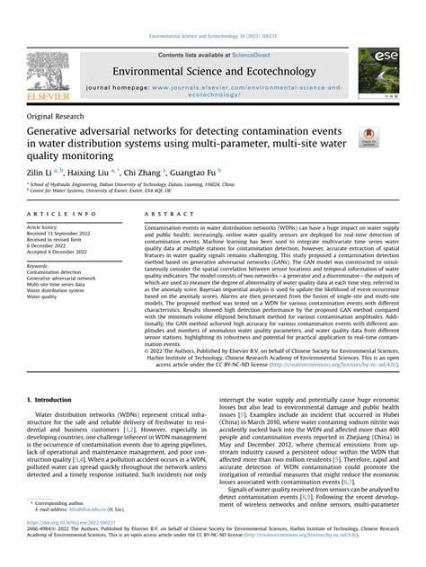 Pdf Generative Adversarial Networks For Detecting Contamination Events In Water Distribution