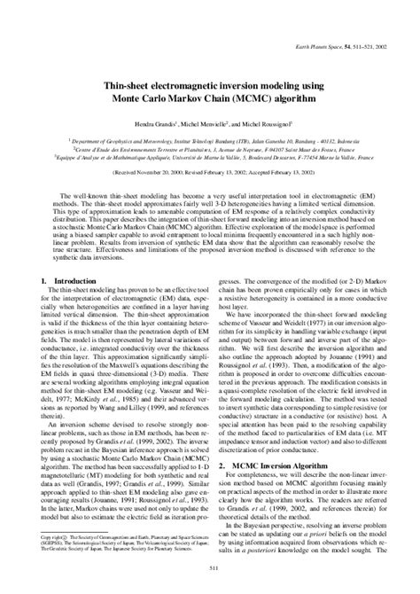 Pdf Thin Sheet Electromagnetic Inversion Modeling Using Monte Carlo