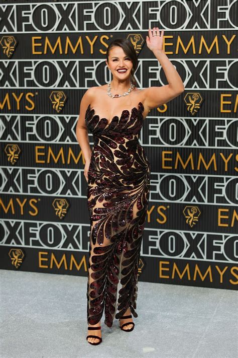 Selena Gomez Arrived in a transparent Sequined Dress With Benny Blanco at the Emmys