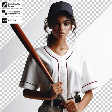 Premium Psd A Female Baseball Player With A Bat On Her Head