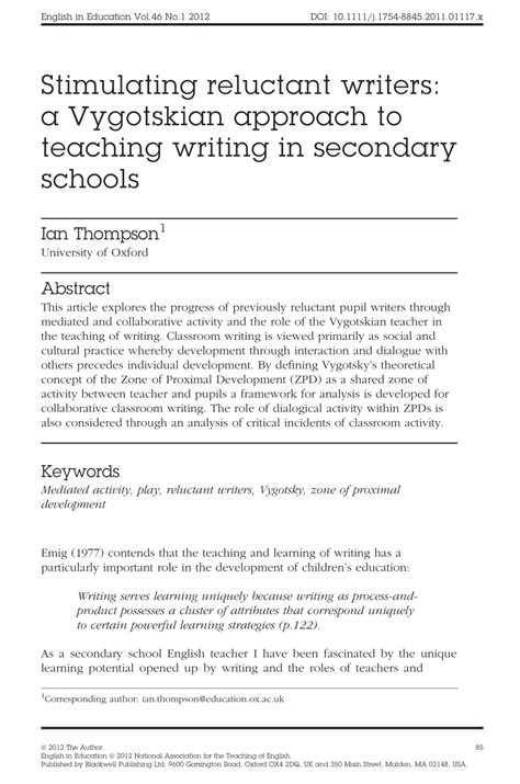 Pdf Stimulating Reluctant Writers A Vygotskian Approach To Teaching