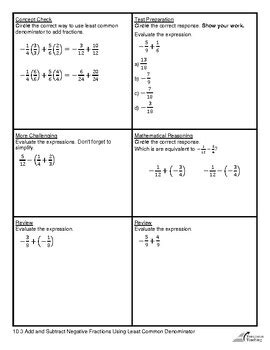 Math Add And Subtract Fractions Negative Fractions Using LCD