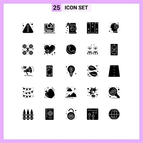 Group Of 25 Solid Glyphs Signs And Symbols For Face Mind Statistical