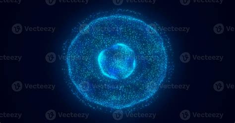 Blue Energy Glowing Sphere Futuristic Atom From Electric Magic Particles And Energy Waves