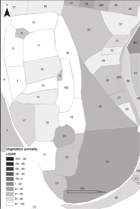 Lidar Total Vegetation Porosity Values Predicted From The Fi Eld Visit