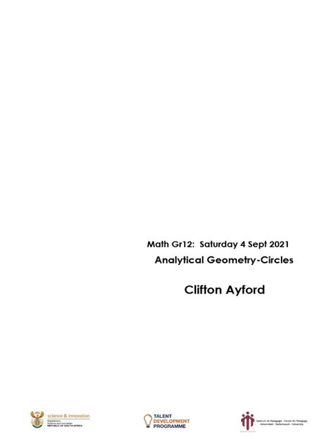 Mathematics Gr 12 Saturday 2 Sept Analytical Geometry Circles