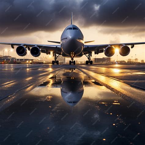 Huge Aero Plane On Runway Premium Ai Generated Image