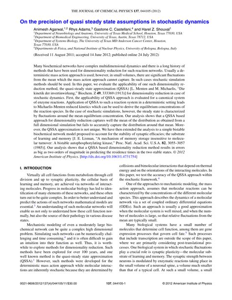 Pdf On The Precision Of Quasi Steady State Assumptions In Stochastic Dynamics