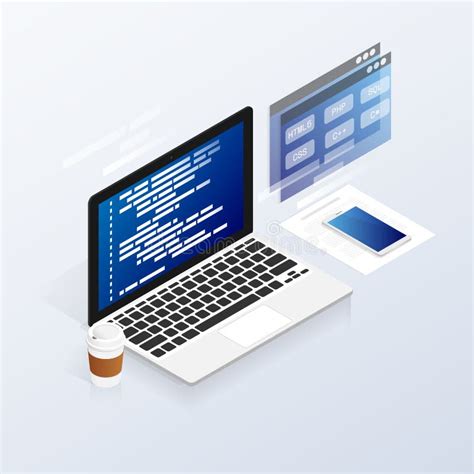 Programmer Coding Binary Computer Isometric Flat Vector Stock Vector