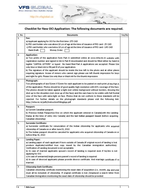Checklist For New Oci Application Pdf Passport Government And Personhood
