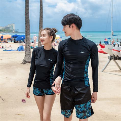 여성 남성 커플 래쉬가드 야자수 성인 래쉬가드 세트 성인 커플 수영복 남자 여자 수영복 세트