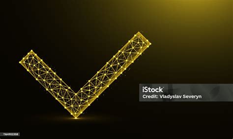 체크 마크 낮은 폴리 디자인 다각형 스타일의 진드기 기호 어두운 노란색 배경에 포인트와 선으로 만든 승인 와이어 프레임 벡터 그림 노랑에 대한 스톡 벡터 아트 및 기타