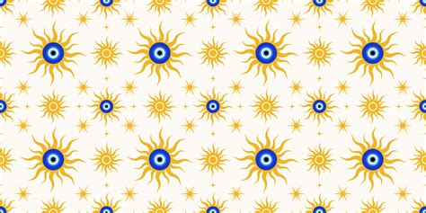 악마 눈 완벽 한 패턴입니다 푸른 구슬과 태양을 가진 터키어 벡터 배경 그리스 마술 나자르 보호와 행운의 상징 민족 귀여운 부적 신비한 벽지 점성술 장식 고풍스런에 대한