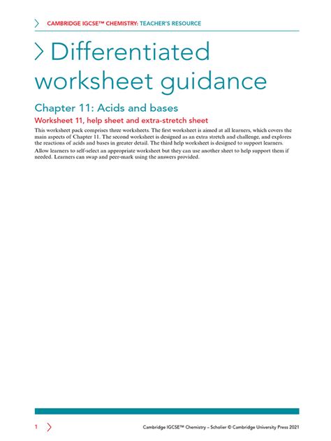 Igcse Chemistry 5ed Tr Differentiated Worksheet Guidance 11 Pdf