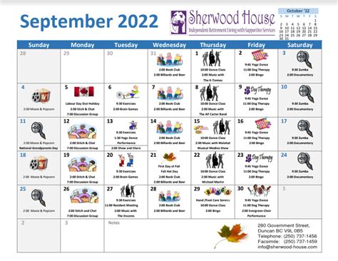 Sherwood September Calendar Of Activity Sherwood House