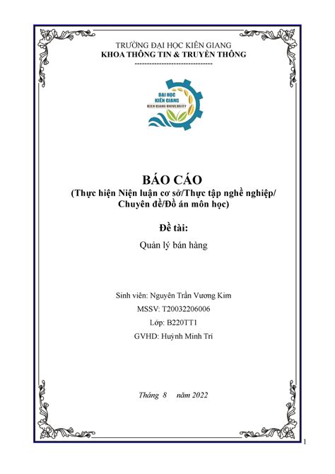 Nguyễn Trần Vương Kim B TT TRƯỜNG ĐẠI HỌC KIÊN GIANG KHOA THÔNG TIN TRUYỀN THÔNG BÁO