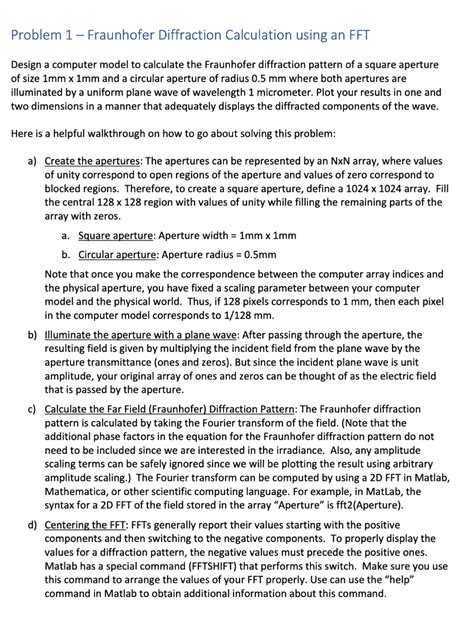 Problem Fraunhofer Diffraction Calculation Using Chegg