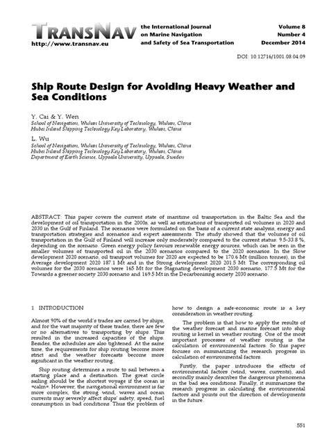 Ship Route Design For Avoiding Heavy Weather And Sea Conditions Pdf Ships Weather Forecasting