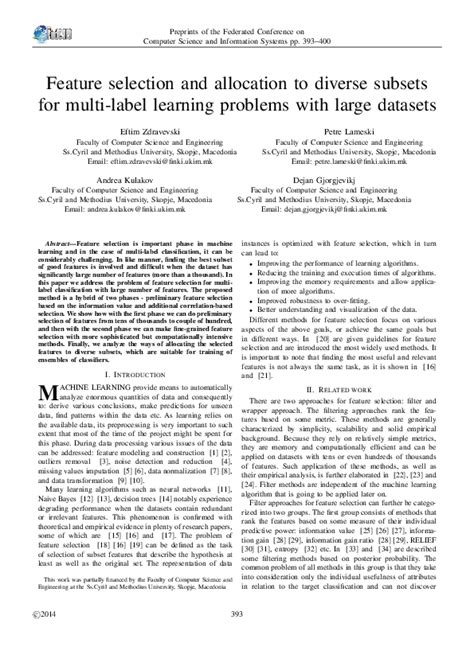 Pdf Feature Selection And Allocation To Diverse Subsets For Multi Label Learning Problems With