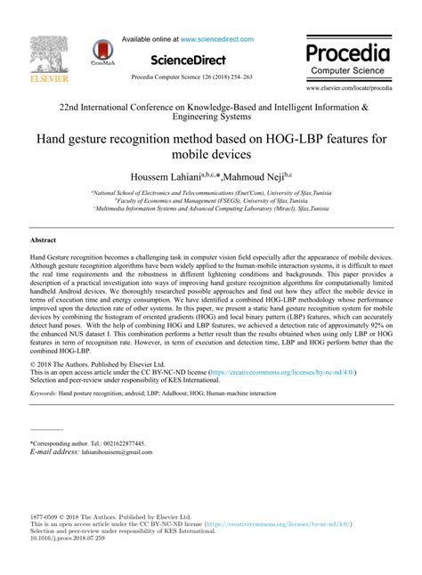 pdf hand gesture recognition method based on hog lbp features for