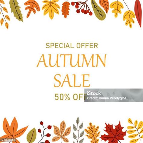 귀여운 가을 배너 템플릿입니다 떨어진 나뭇잎의 프레임입니다 가을 세일 계절 판매 광고에 대 한 장식 자연 평면 벡터 그림 가을에 대한 스톡 벡터 아트 및 기타 이미지