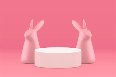 3d 부활절 휴일 연단 원형 무대 핑크 토끼 미니멀리스트 장식 요소 디자인 현실적인 벡터 0명에 대한 스톡 벡터 아트 및 기타 이미지 0명 3차원 형태 공란 Istock