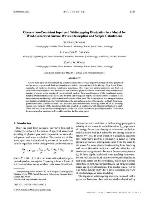 pdf observation consistent input and whitecapping dissipation in a