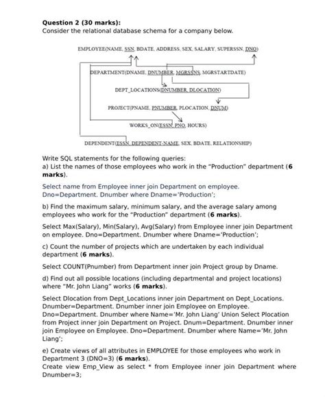 Solved Question 2 30 Marks Consider The Relational