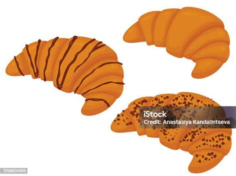 초콜릿크루아상 세트 흰색 배경에 고립 된 달콤한 패스트리의 벡터 그림 사이트 카탈로그 메뉴 등에 대한 그림입니다 초콜릿에 대한 스톡 벡터 아트 및 기타 이미지 Istock