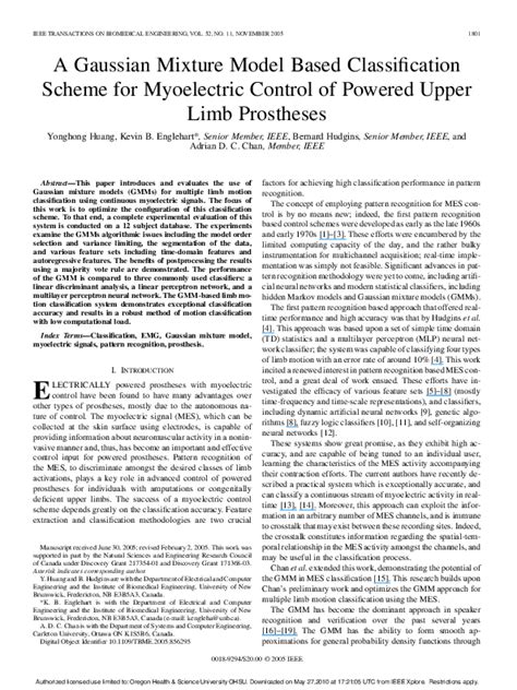 pdf gmm based classification for myoelectric prosthetic control