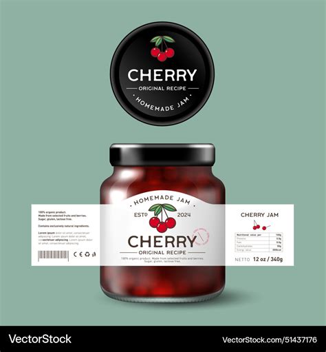 Blackberry Cherry Jam Glass Jar Sweet Desset Vector Image