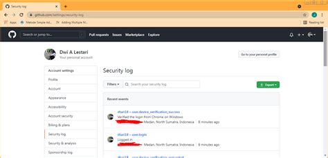 Cara Melihat Security Log Pada Akun Github DwiAY DAL1809