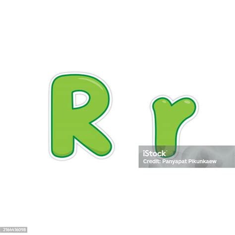 녹색 만화 문자 R 대문자와 소문자의 벡터 일러스트 레이 션과 흰색 테두리 0명에 대한 스톡 벡터 아트 및 기타 이미지 0명