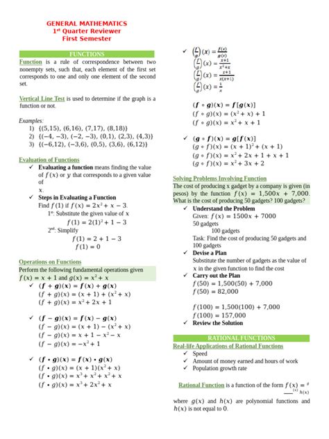Genmath Summary Of Lessons Pdf Function Mathematics Exponential