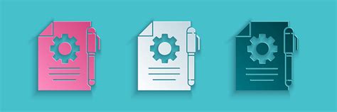 파란색 배경에 절연 된 기어 아이콘문서 설정을 용지 잘라 소프트웨어 업데이트 전송 프로토콜 팀워크 도구 관리 종이 아트 스타일 벡터 일러스트레이션 계약서에 대한 스톡 벡터