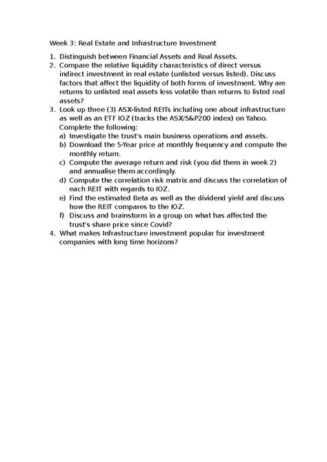 Week 3 Tutorial Questions Week 3 Real Estate And Infrastructure Investment Distinguish