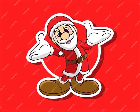 만화 산타 클로스 그림 흰색 절연입니다 선물과 함께 재미 있는 행복 산타 클로스 캐릭터 프리미엄 벡터