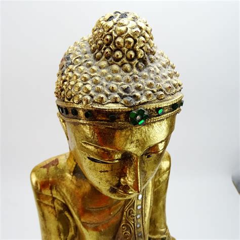 Modern Decorative Thai Carved Gilt And Jeweled Buddha Figure Kodner