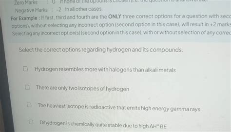 Select The Correct Options Regarding Hydrogen And Its Compounds
