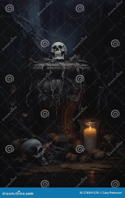 The Forgotten Shrine Of The Malevolent Ghost Skull Stock Illustration