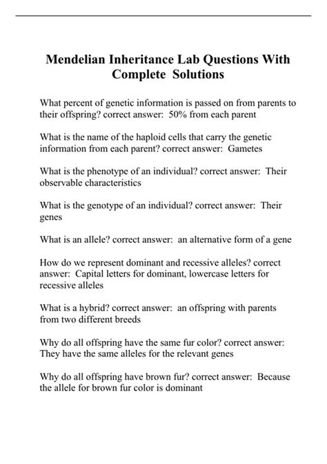 mendelian inheritance lab questions with complete solutions mendelian