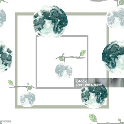 나뭇 가지에 수채화 무늬 동화 과일 흰색 배경에 달 디자인을위한 사각형 프레임 손으로 그린 일러스트 레이 션 가득 찬에 대한 스톡 벡터 아트 및 기타 이미지 Istock