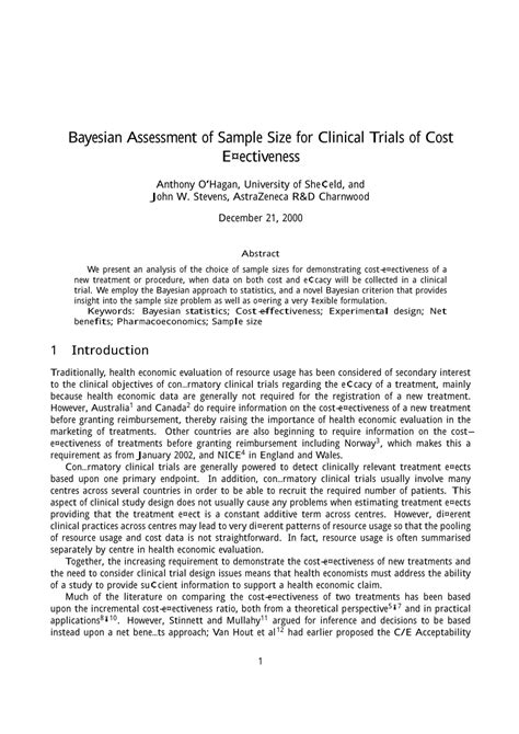 Pdf Bayesian Assessment Of Sample Size For Clinical Trials Of Cost