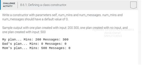 solved challenge activity 8 6 1 defining a class constructor