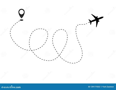 Airplane Line Path Vector Icon Of Air Plane Flight Route Dash Line Trace With Start Point